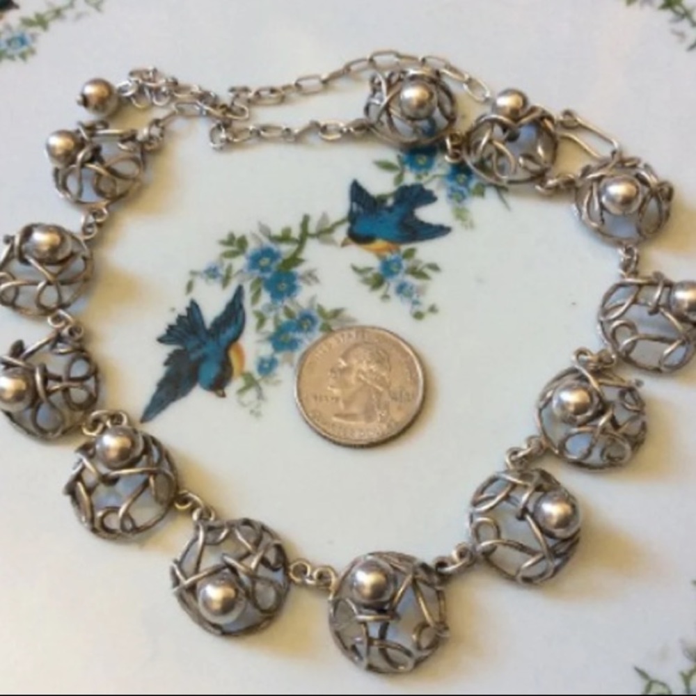 Vintage Guglielmo Cini Art Nouveau Ball Ornate Neckla… - Gem